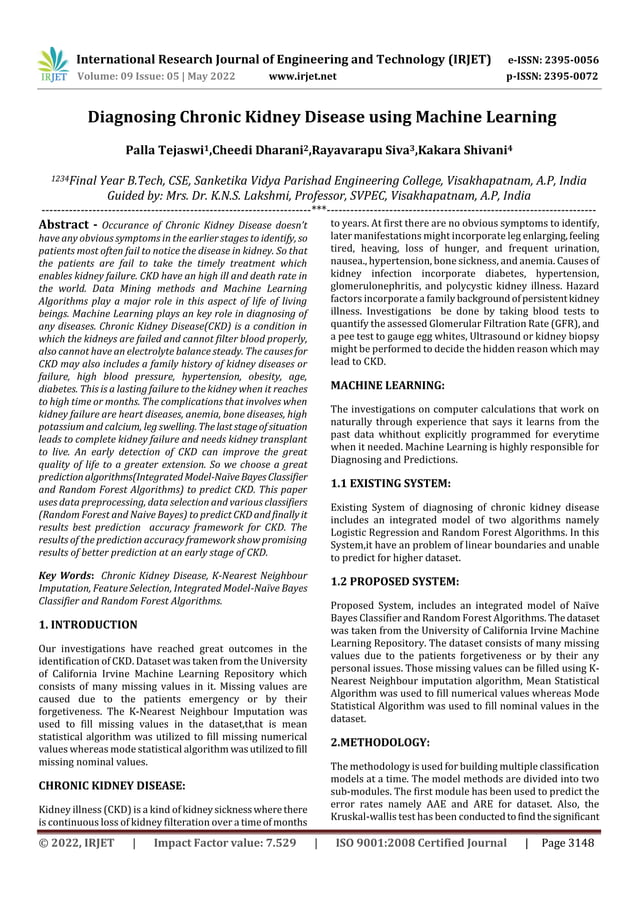 Diagnosing Chronic Kidney Disease using Machine Learning | PDF | Healthcare Industry | Industries