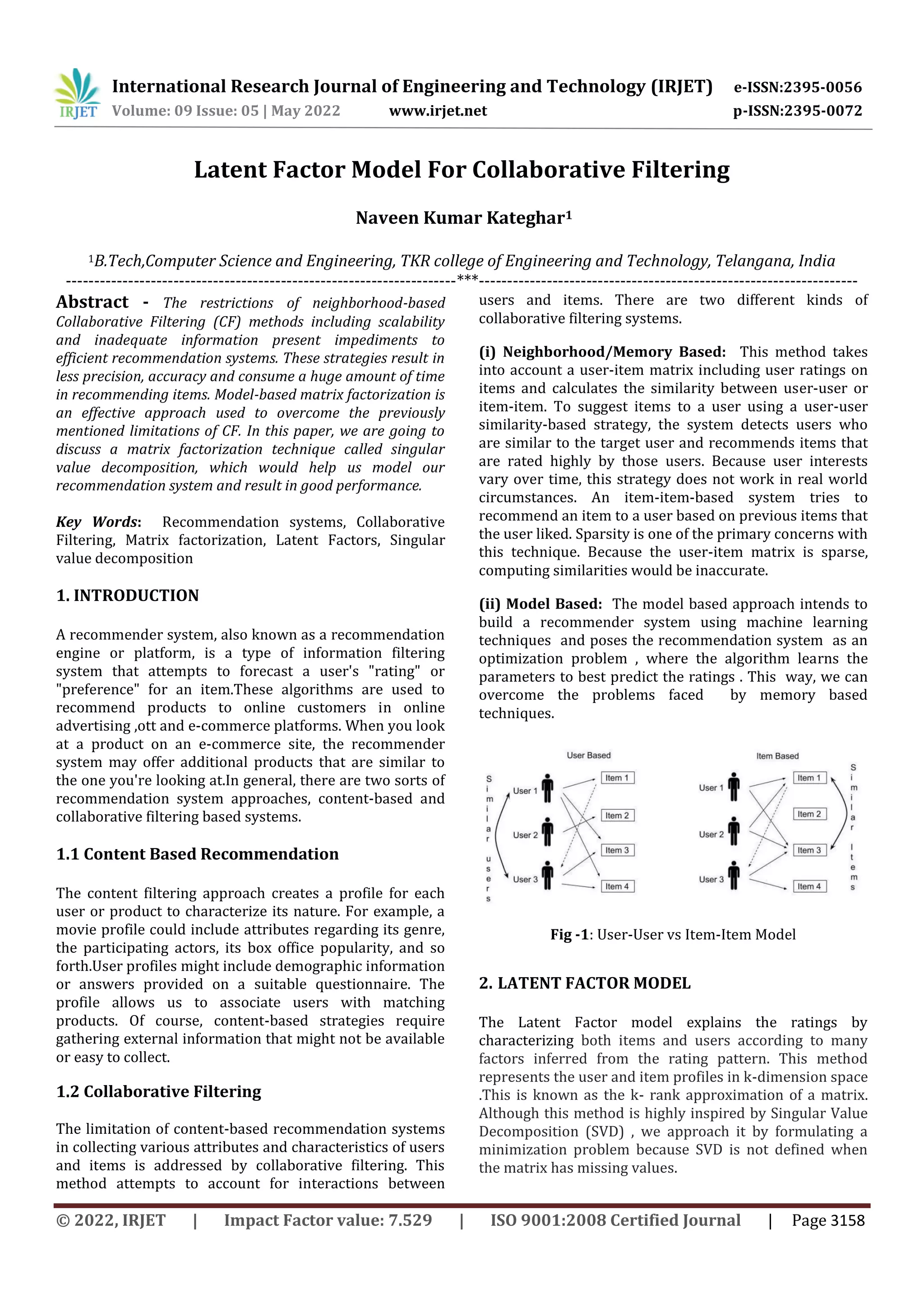 Latent Factor Model For Collaborative Filtering | PDF