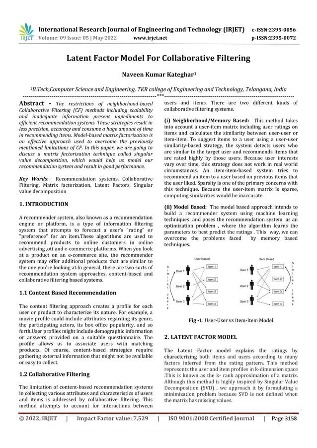Latent Factor Model For Collaborative Filtering | PDF