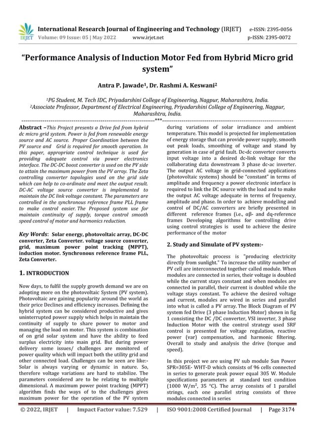 “Performance Analysis of Induction Motor Fed from Hybrid Micro grid system” | PDF | Power and ...