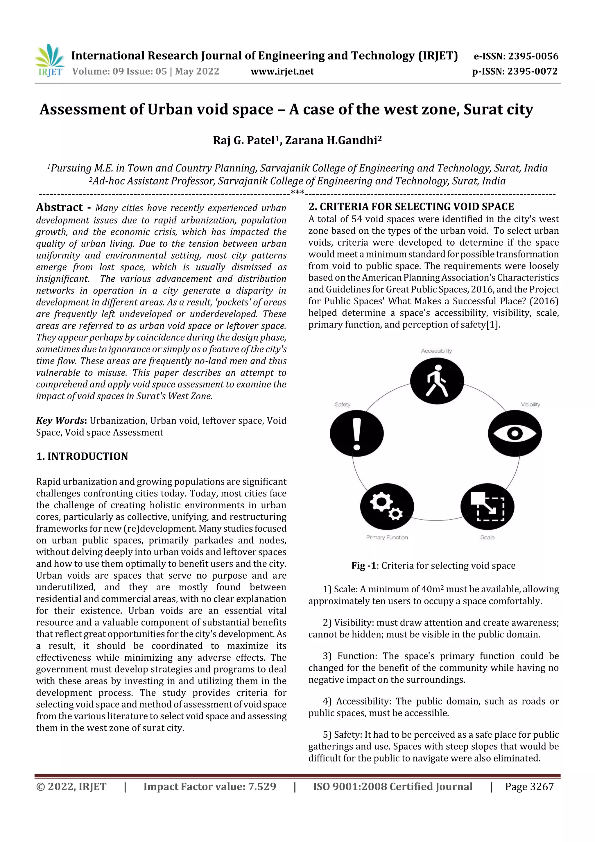 Assessment of Urban void space – A case of the west zone, Surat city | PDF