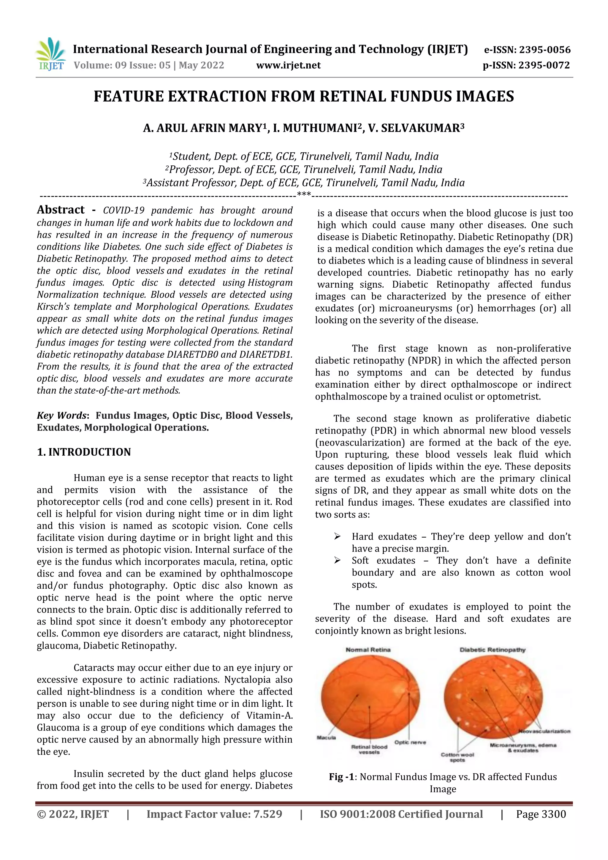 FEATURE EXTRACTION FROM RETINAL FUNDUS IMAGES | PDF