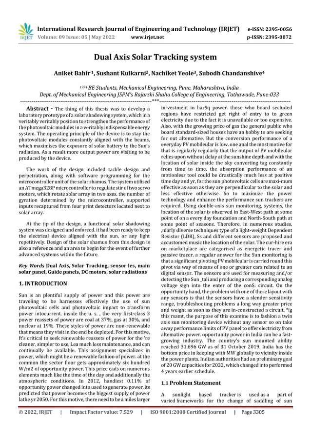 Dual Axis Solar Tracking system | PDF | Power and Energy Industry ...