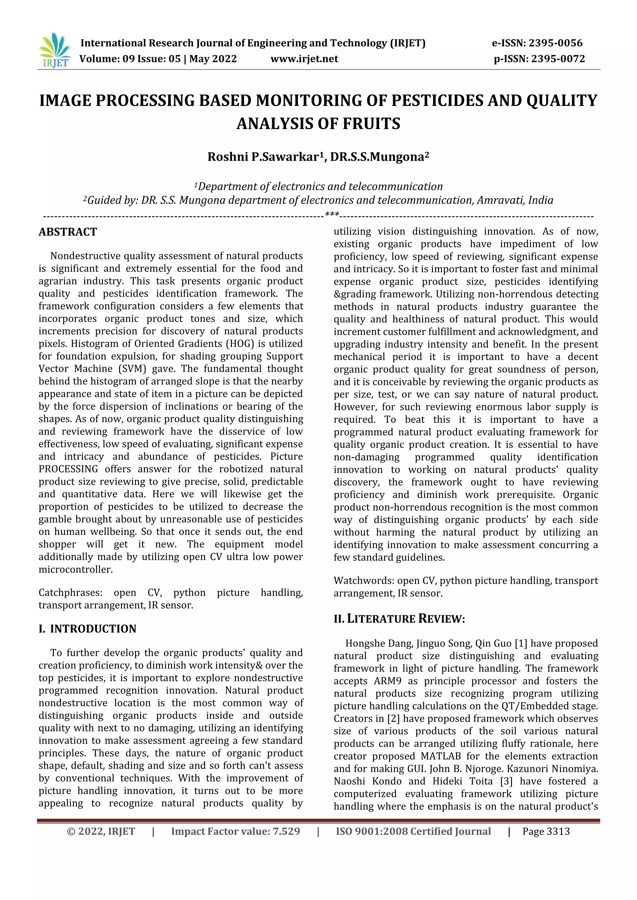 IMAGE PROCESSING BASED MONITORING OF PESTICIDES AND QUALITY ANALYSIS OF FRUITS | PDF | Gardening ...
