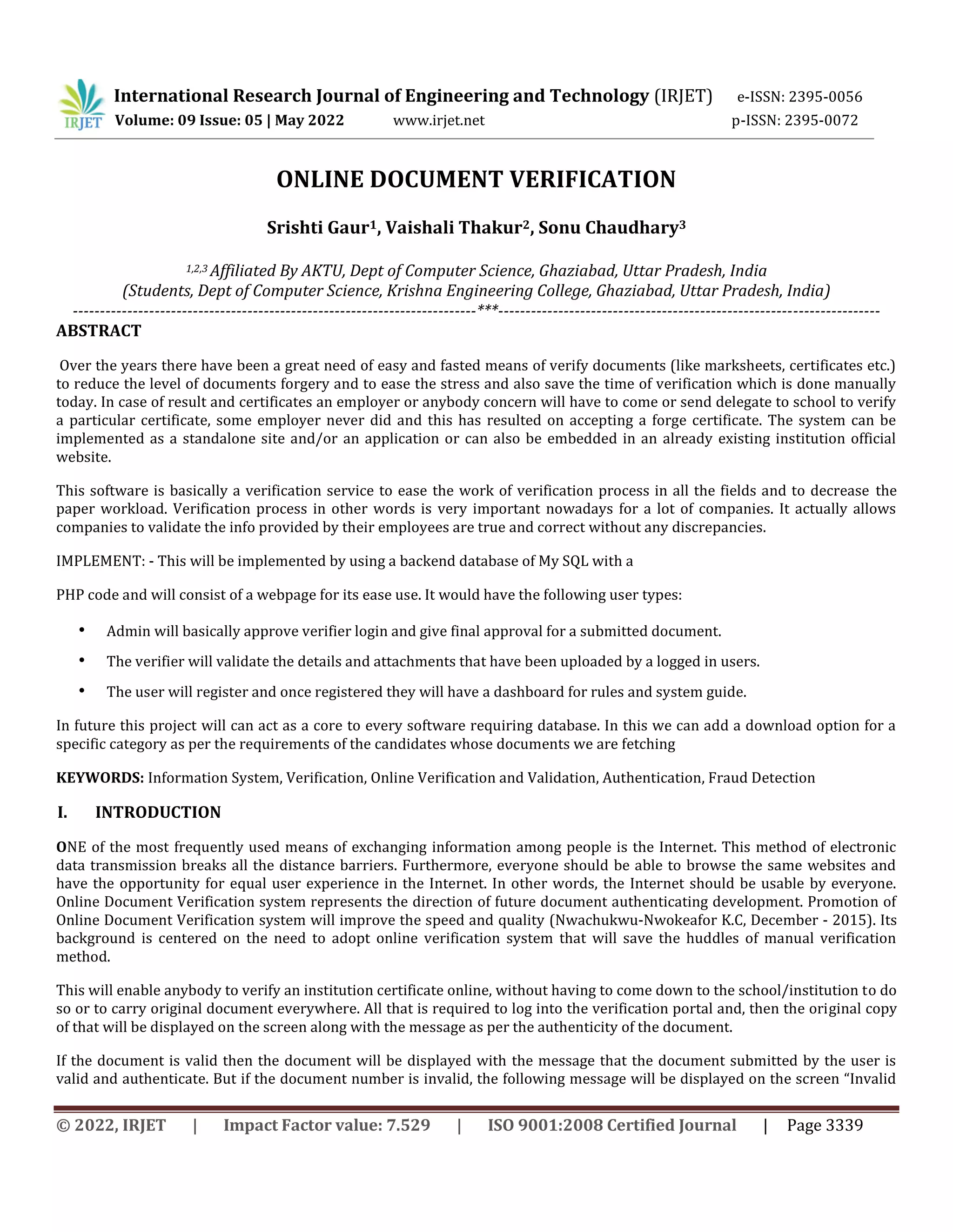 ONLINE DOCUMENT VERIFICATION | PDF