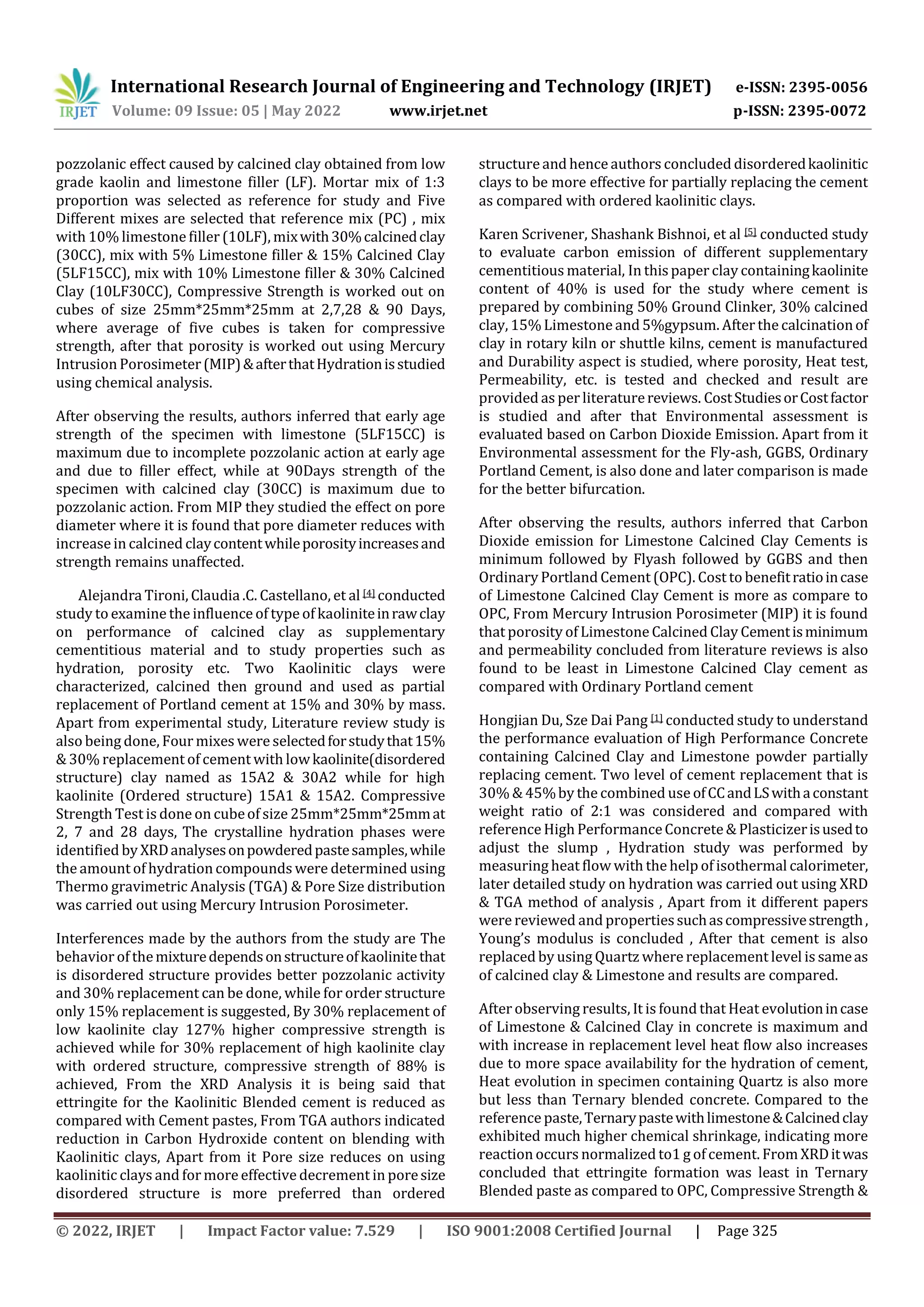Review Paper on Partial Replacement of Cement by Kaolinitic Clays or ...
