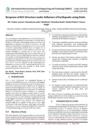 Response of RCC Structure under Influence of Earthquake using Etabs | PDF