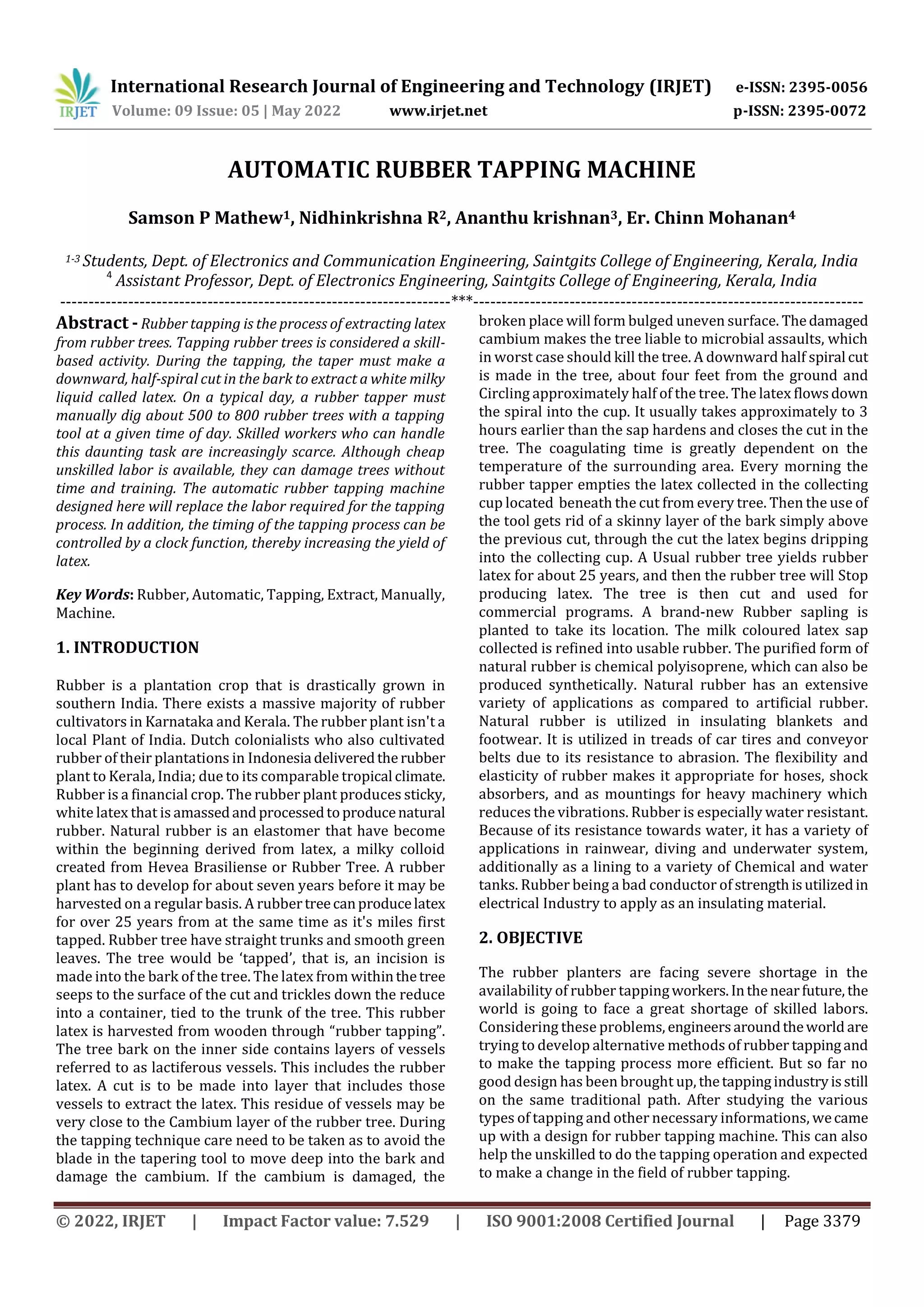 AUTOMATIC RUBBER TAPPING MACHINE | PDF
