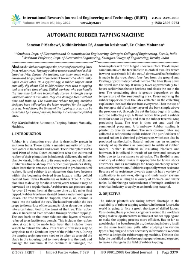 AUTOMATIC RUBBER TAPPING MACHINE | PDF | Woodworking | Arts and Crafts