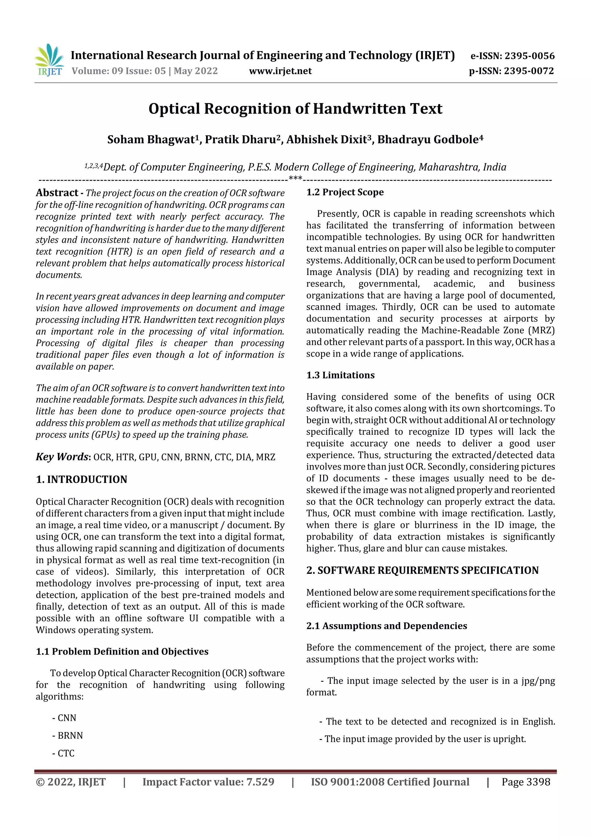 Optical Recognition of Handwritten Text | PDF