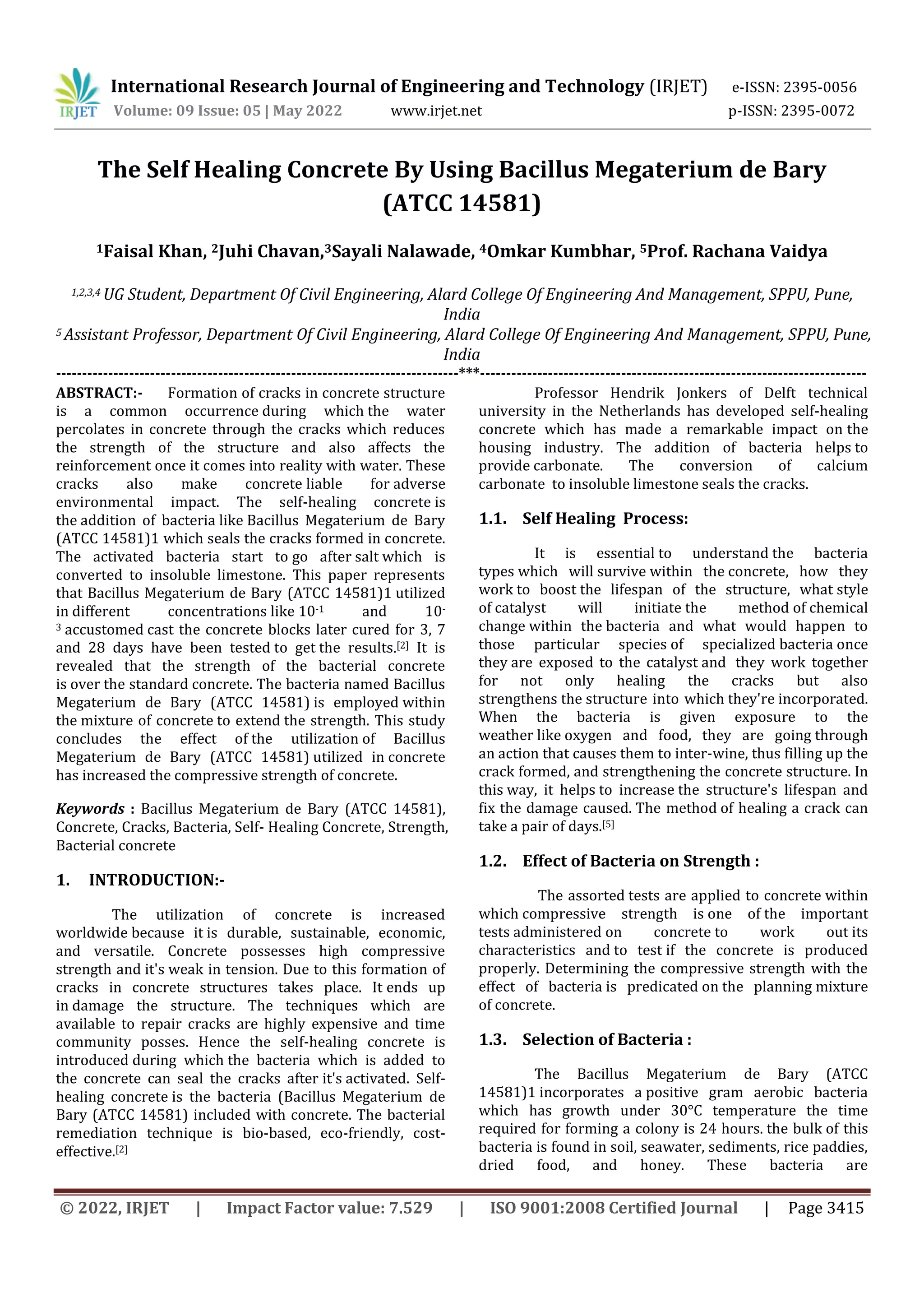 The Self Healing Concrete By Using Bacillus Megaterium de Bary (ATCC ...
