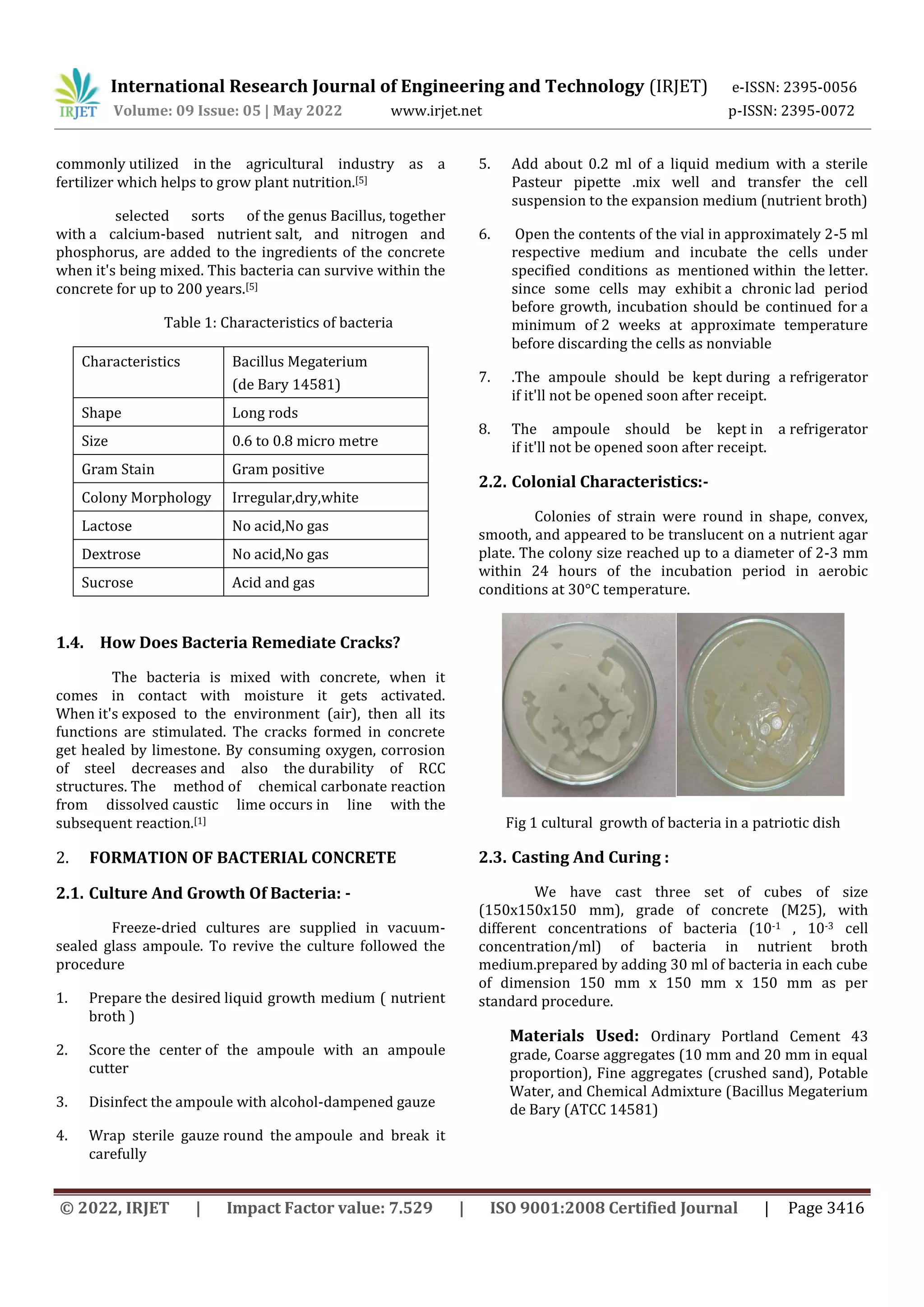 The Self Healing Concrete By Using Bacillus Megaterium de Bary (ATCC ...