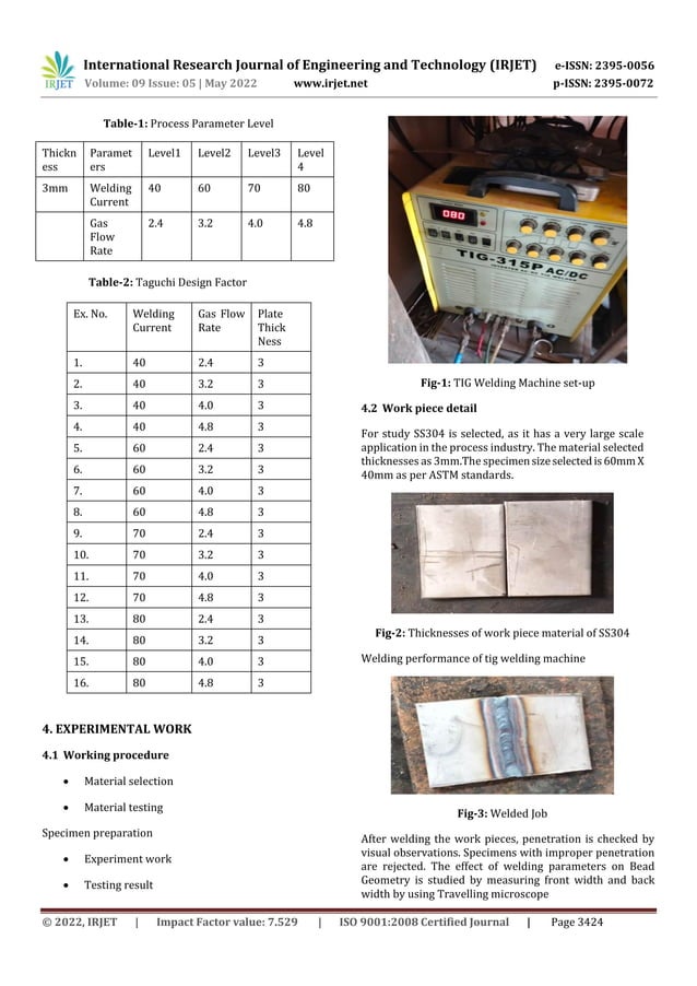 Experimental Analysis on TIG welding process parameters of SS304 By Using Taguchi Method | PDF