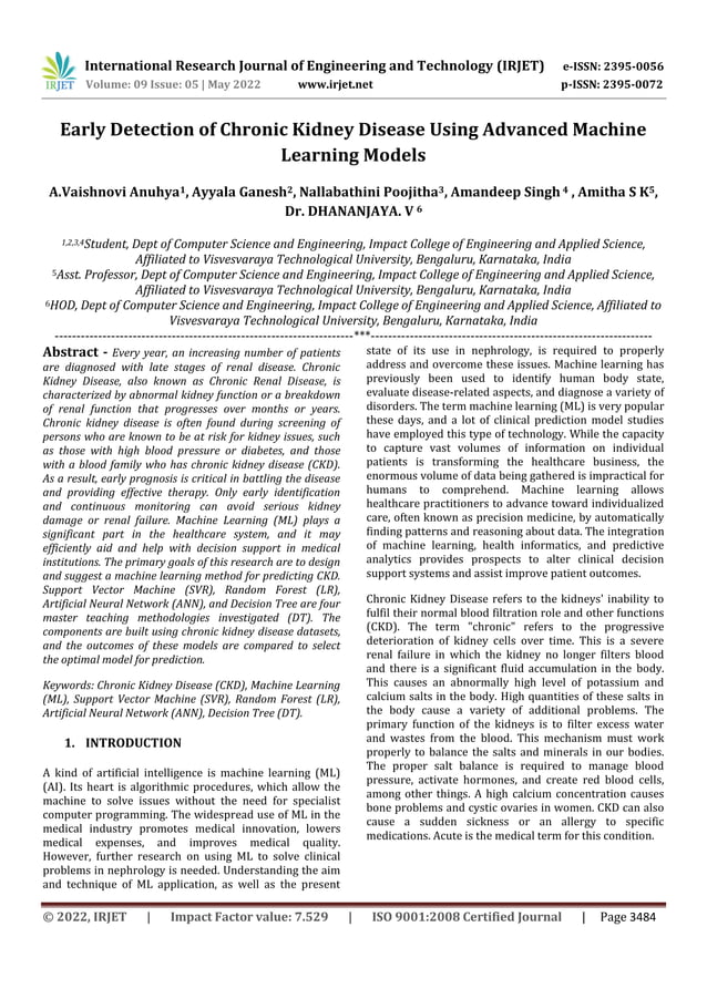 Early Detection of Chronic Kidney Disease Using Advanced Machine Learning Models | PDF