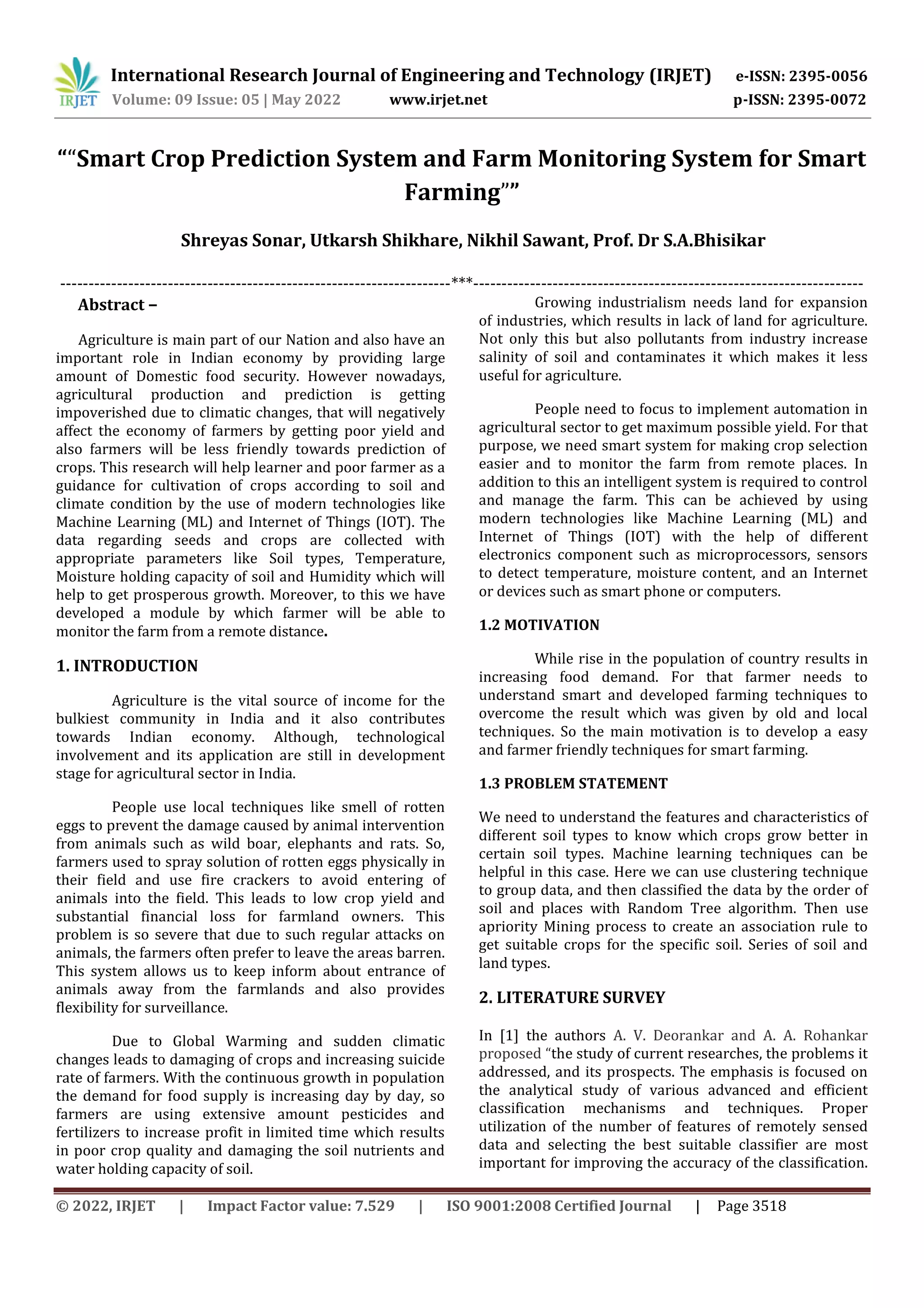 Smart Crop Prediction System and Farm Monitoring System for Smart Farming”” | PDF | Agriculture ...