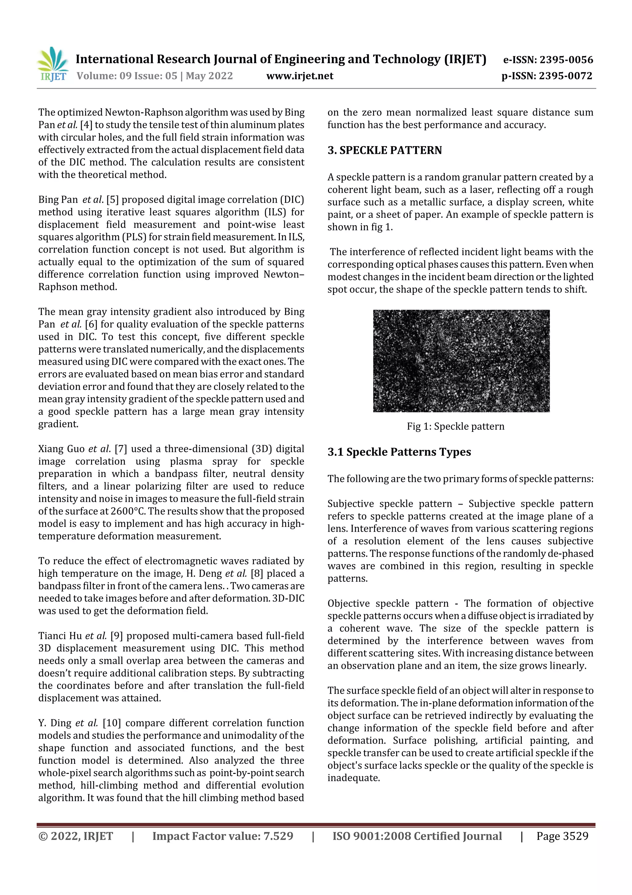 A Review On Deformation Measurement From Speckle Patterns Using Digital Image Correlation Pdf