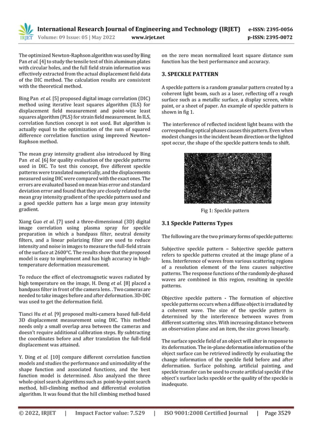 A Review on Deformation Measurement from Speckle Patterns using Digital Image Correlation | PDF
