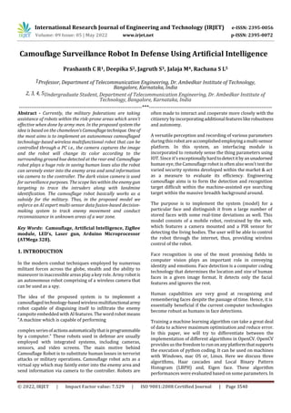 Camouflage Surveillance Robot In Defense Using Artificial Intelligence | PDF