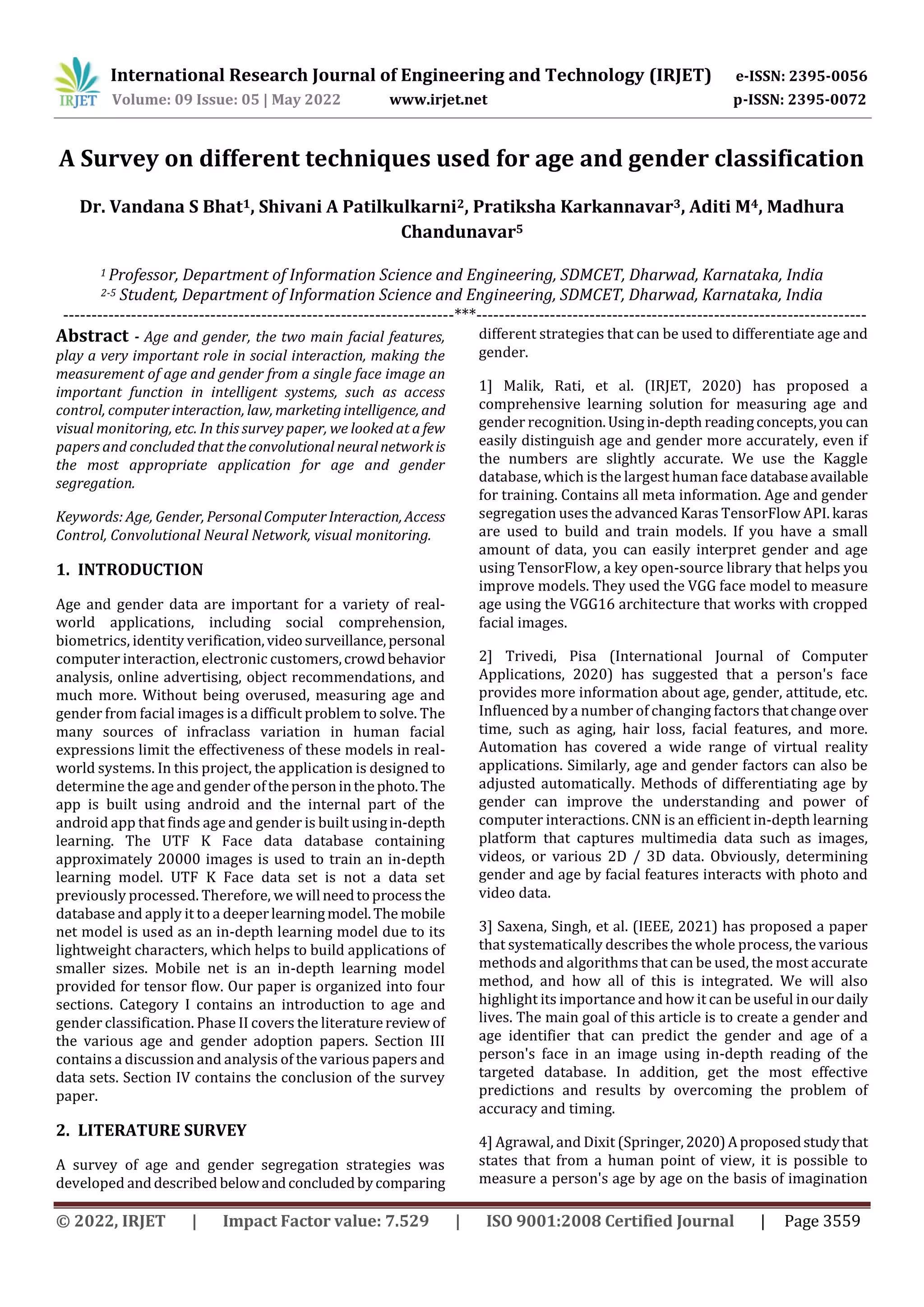 A Survey on different techniques used for age and gender classification ...