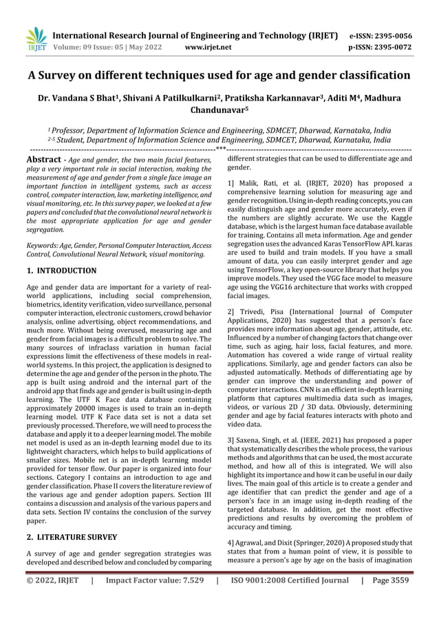 A Survey on different techniques used for age and gender classification ...