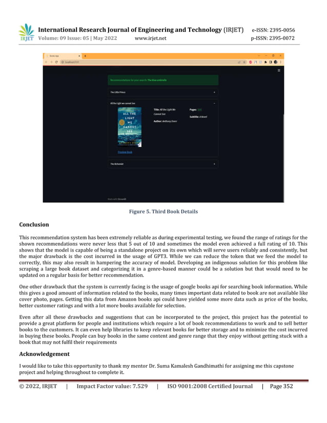 Book Recommendation System Using Deep Learning (GPT3) | PDF