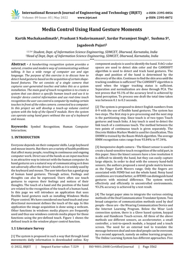 Media Control Using Hand Gesture Moments | PDF