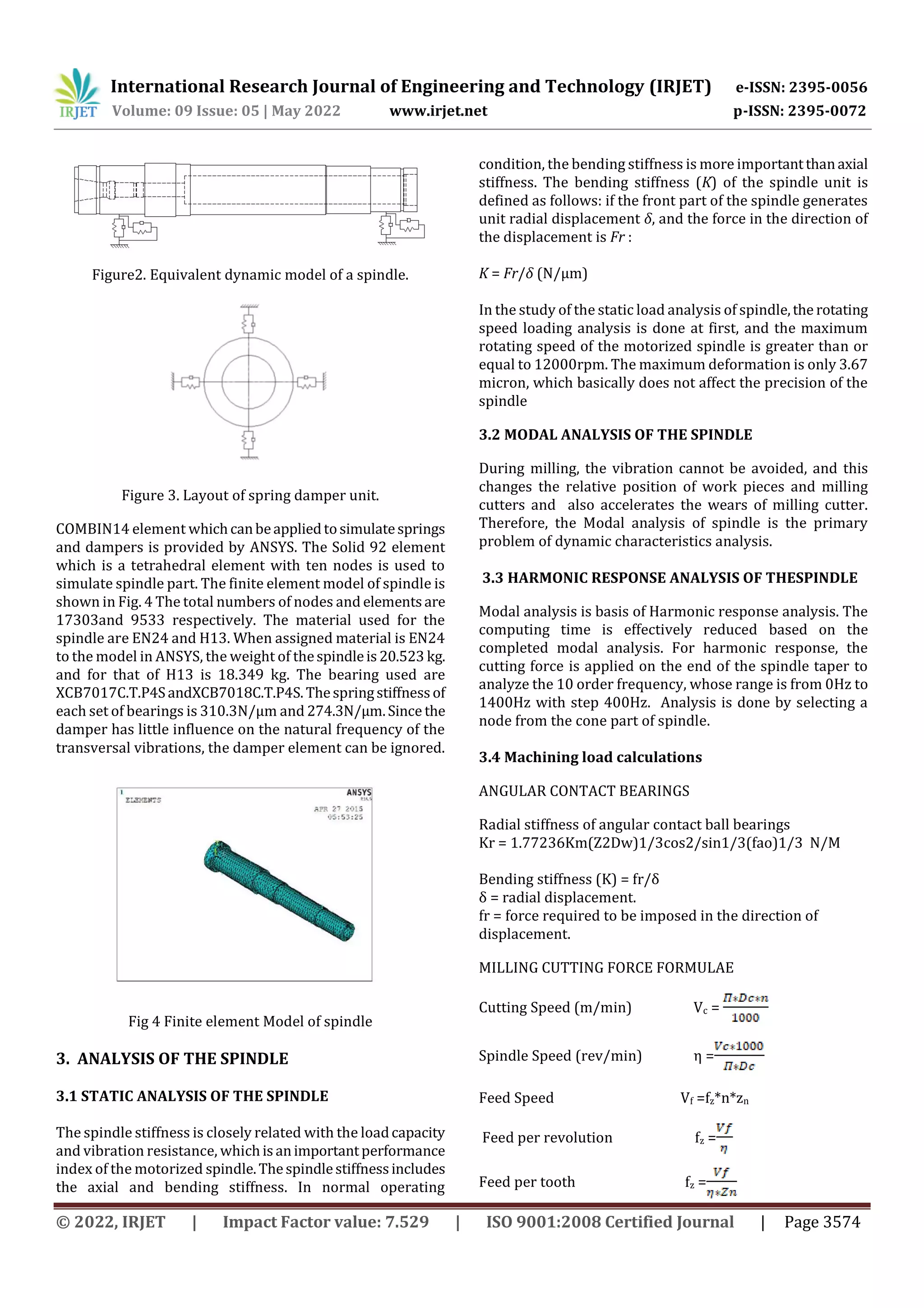STATIC AND DYNAMIC ANALYSIS OF HIGH SPEED MOTORIZED SPINDLE | PDF