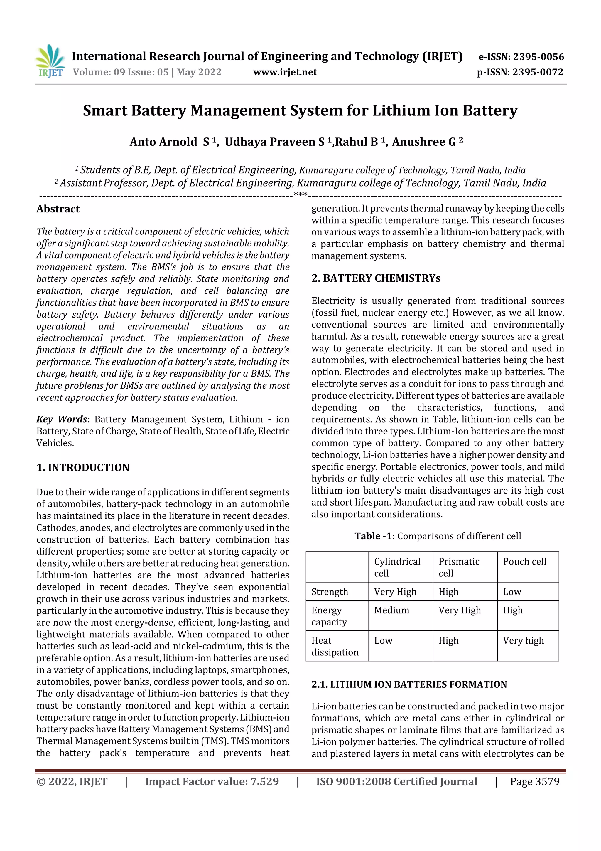 Smart Battery Management System for Lithium Ion Battery | PDF