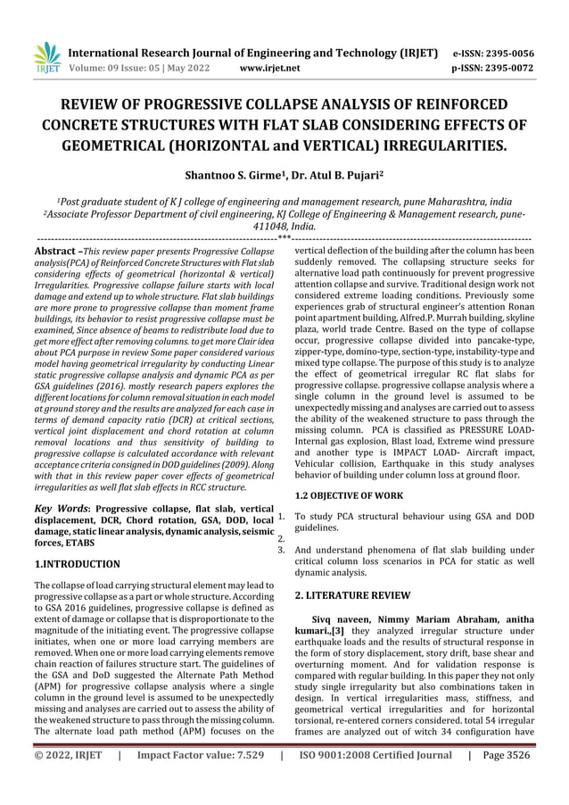 REVIEW OF PROGRESSIVE COLLAPSE ANALYSIS OF REINFORCED CONCRETE STRUCTURES WITH FLAT SLAB ...