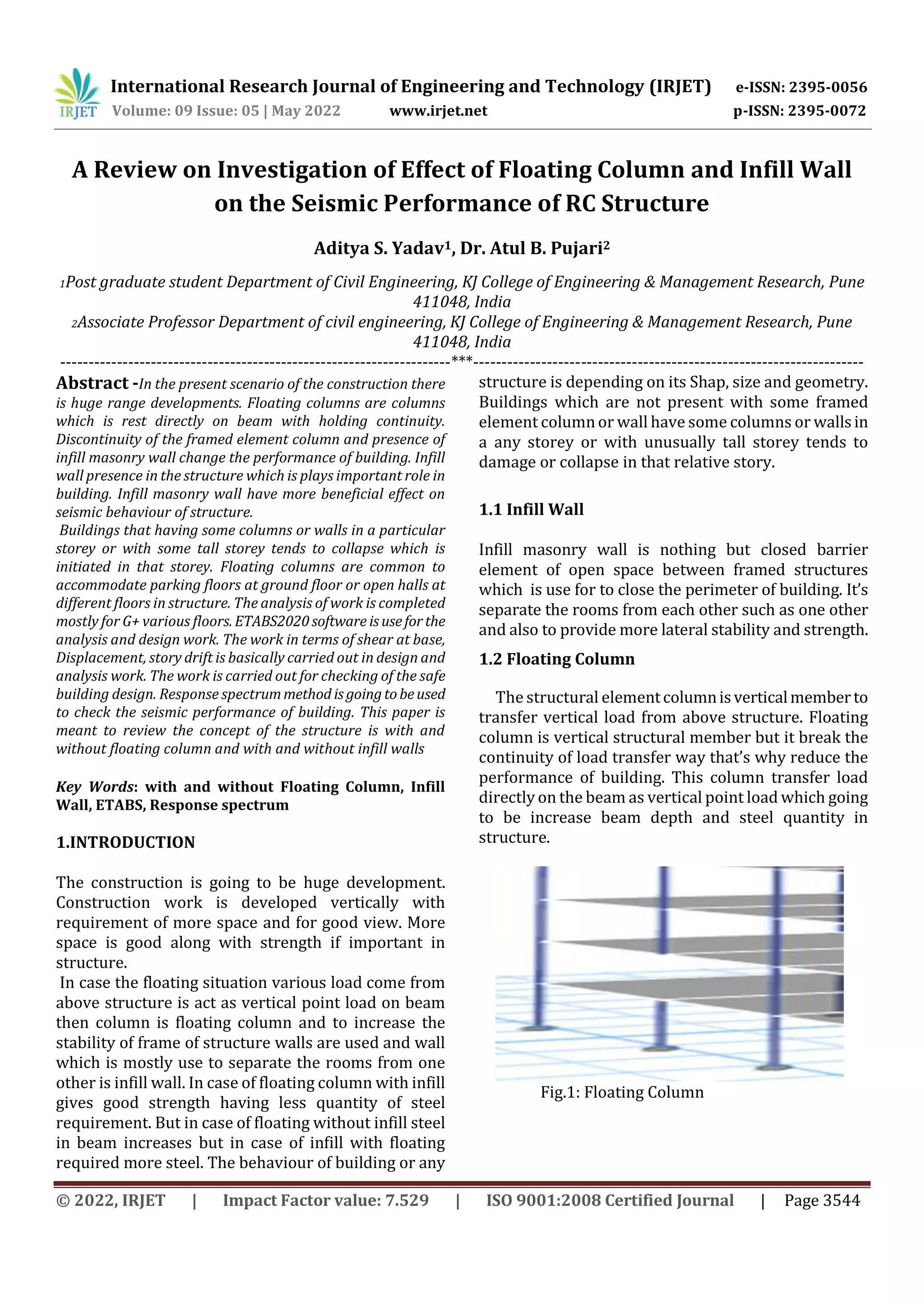 A Review on Investigation of Effect of Floating Column and Infill Wall ...