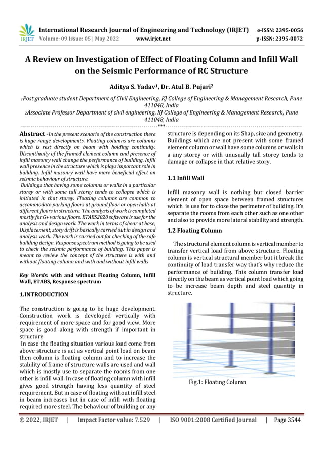 A Review on Investigation of Effect of Floating Column and Infill Wall on the Seismic ...