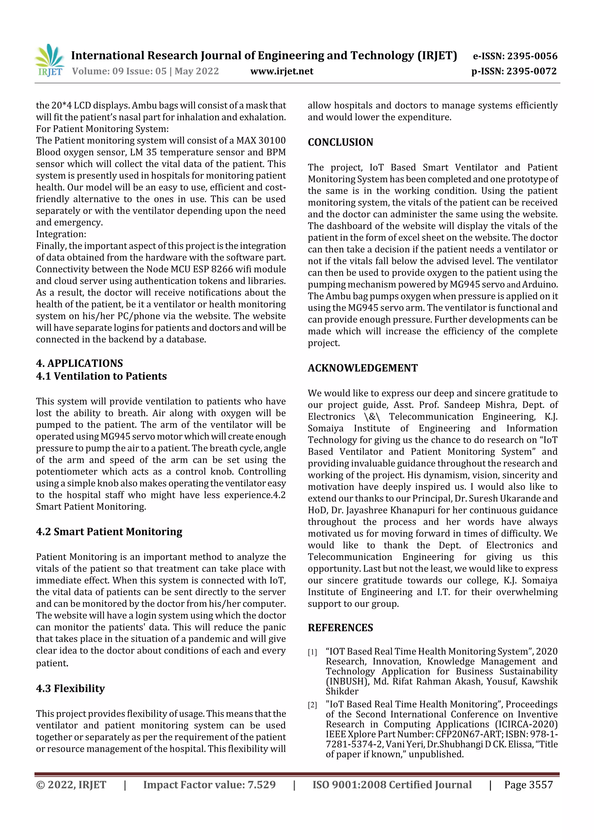 IoT Based Smart Ventilator & Patient Monitoring System | PDF