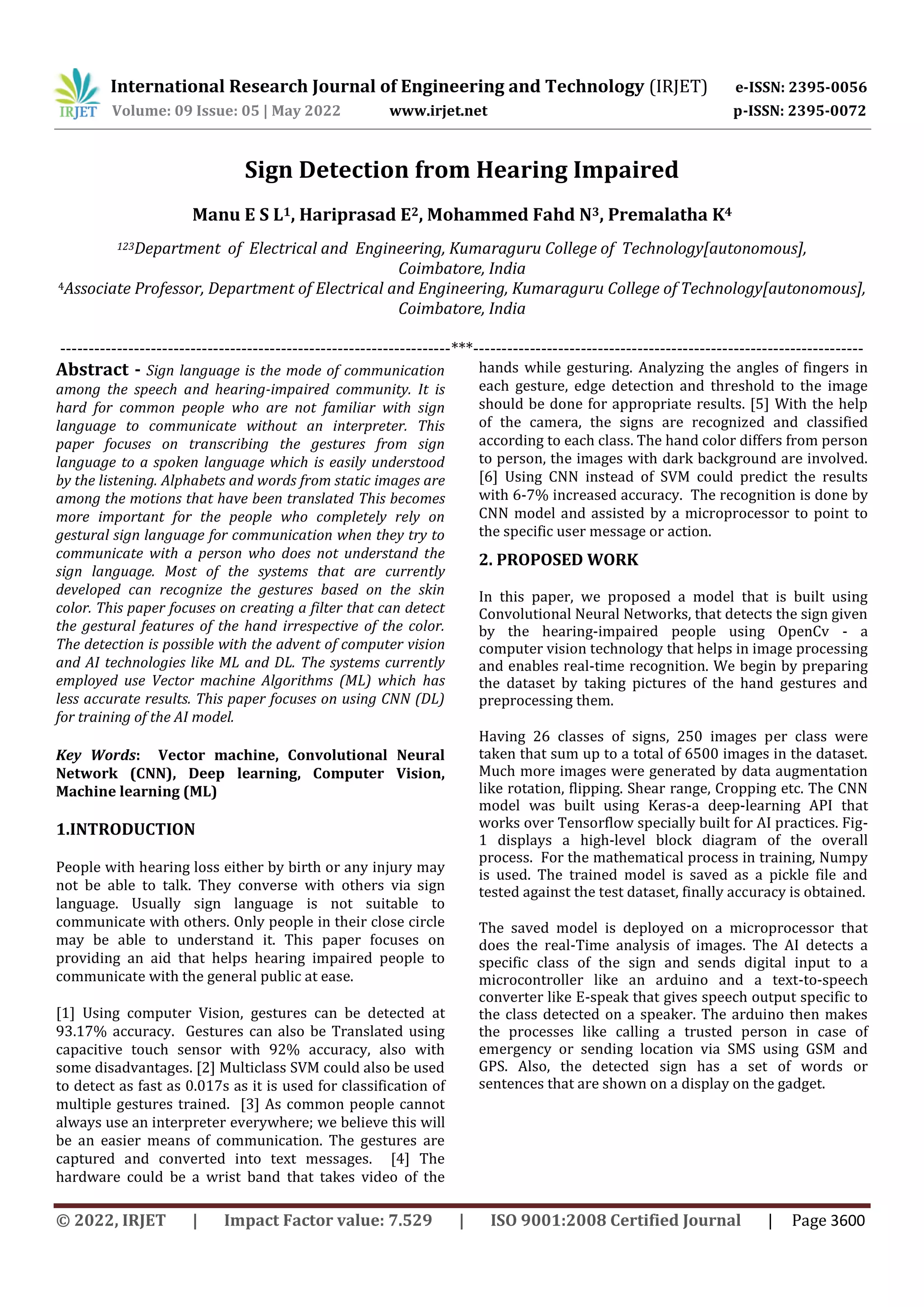 Sign Detection from Hearing Impaired | PDF | Artificial Intelligence | Technology & Computing