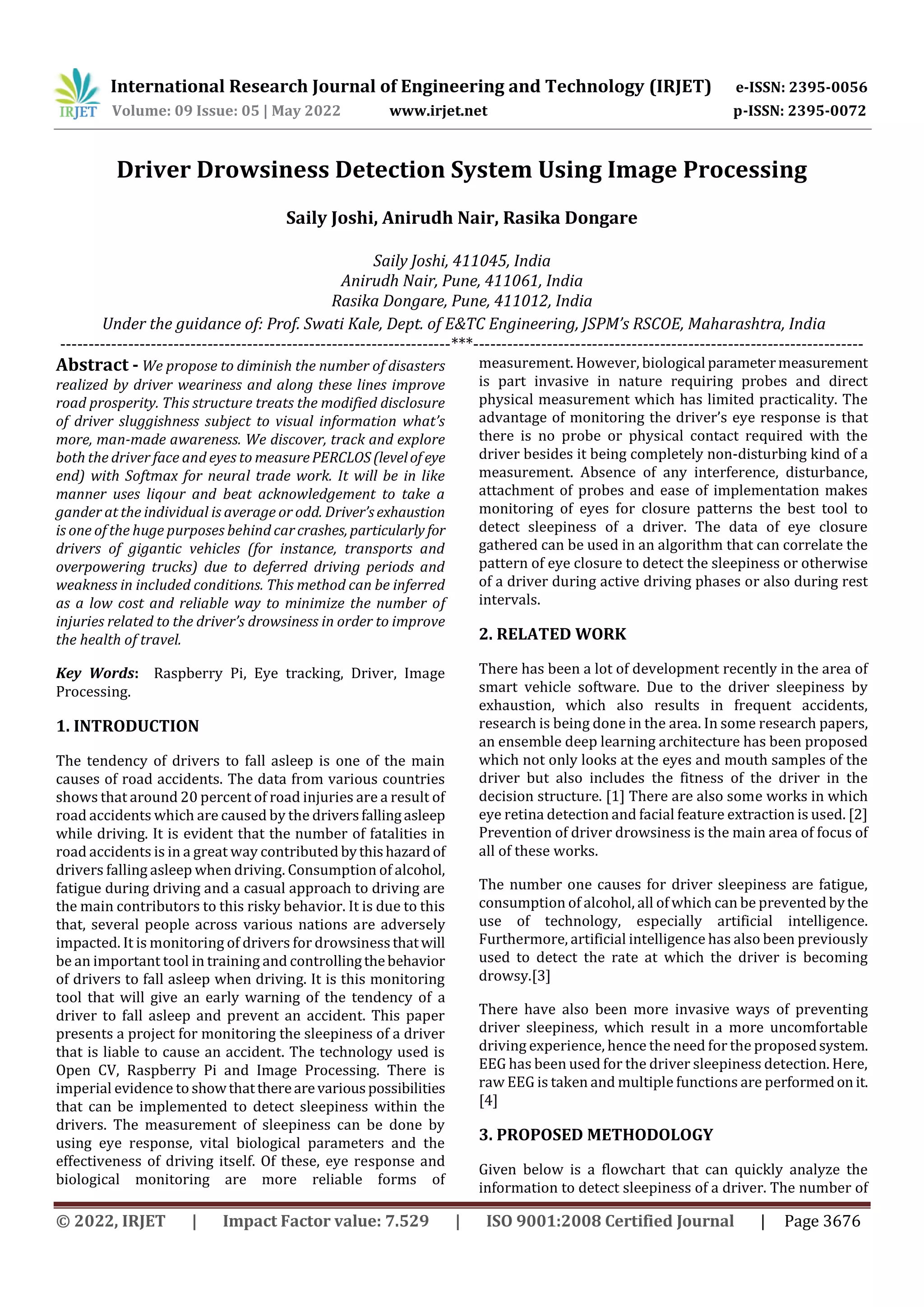 Driver Drowsiness Detection System Using Image Processing Pdf