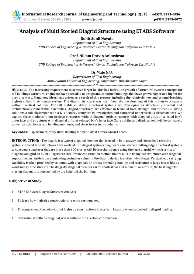 “Analysis of Multi Storied Diagrid Structure using ETABS Software” | PDF