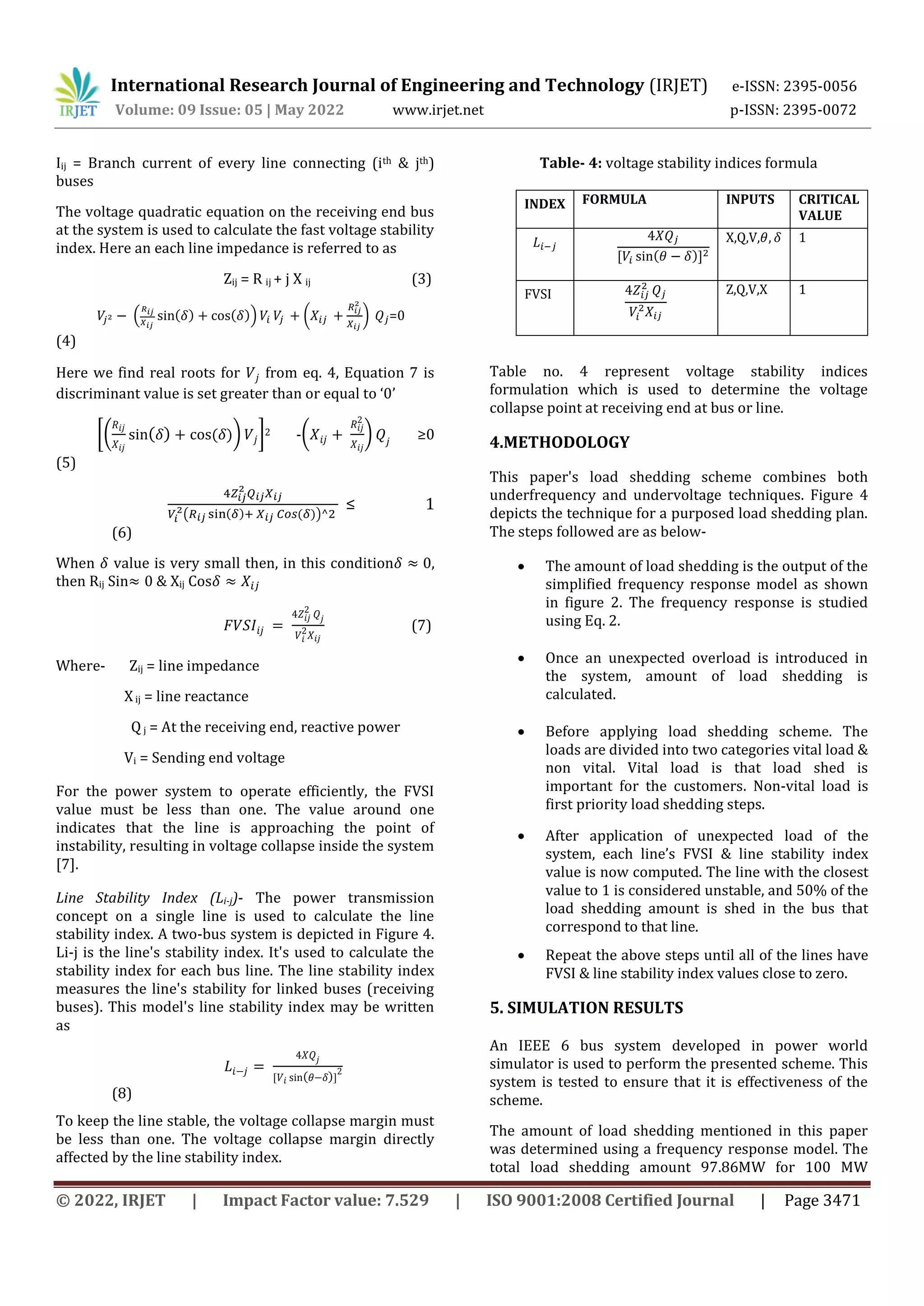 A Load Shedding Scheme Based On Frequency Response Model With Fast Voltage Stability Index And ...