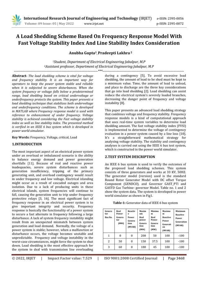 A Load Shedding Scheme Based On Frequency Response Model With Fast Voltage Stability Index And ...