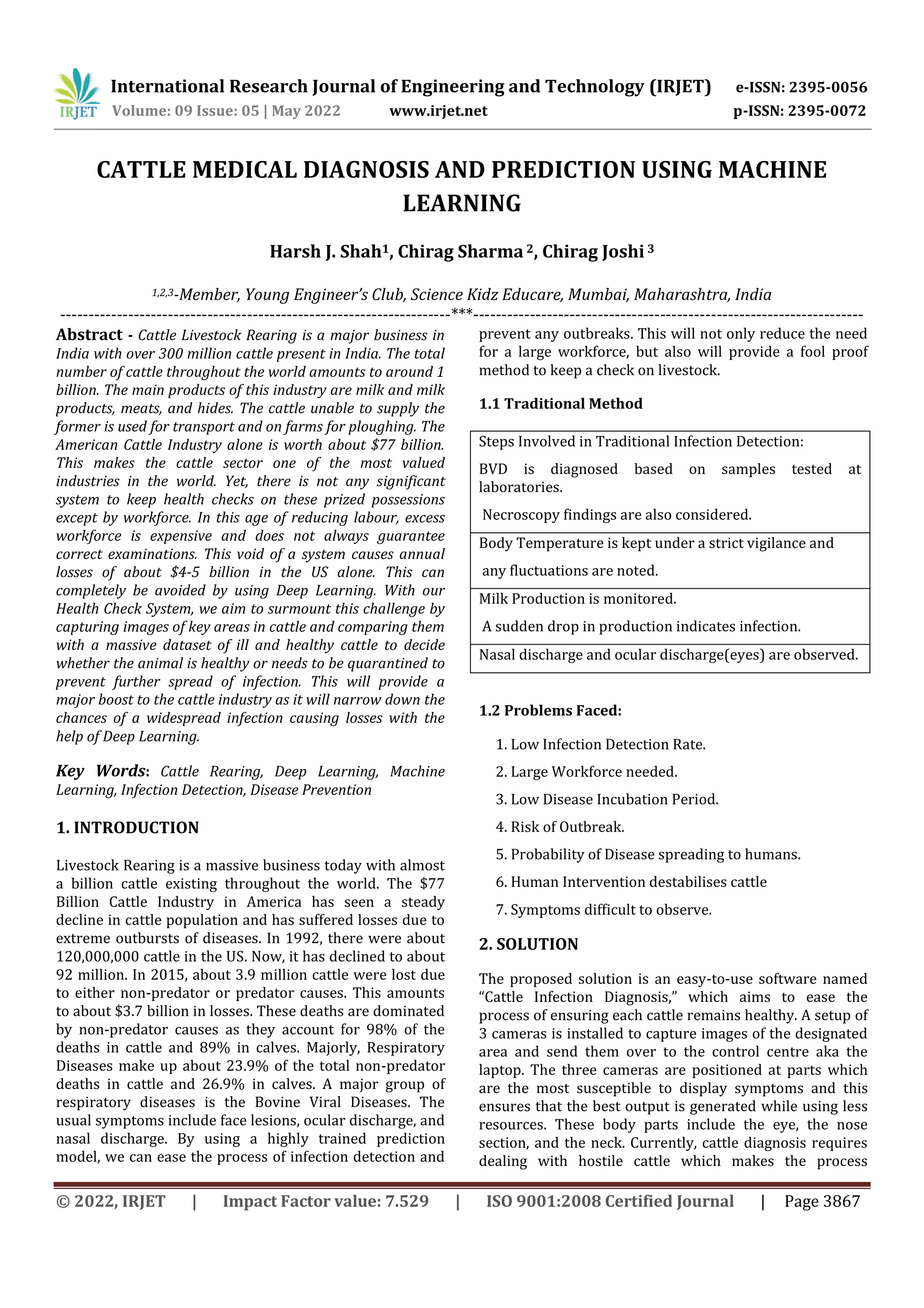 CATTLE MEDICAL DIAGNOSIS AND PREDICTION USING MACHINE LEARNING | PDF