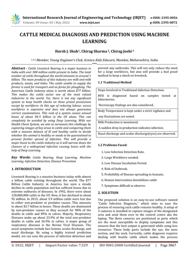 CATTLE MEDICAL DIAGNOSIS AND PREDICTION USING MACHINE LEARNING | PDF