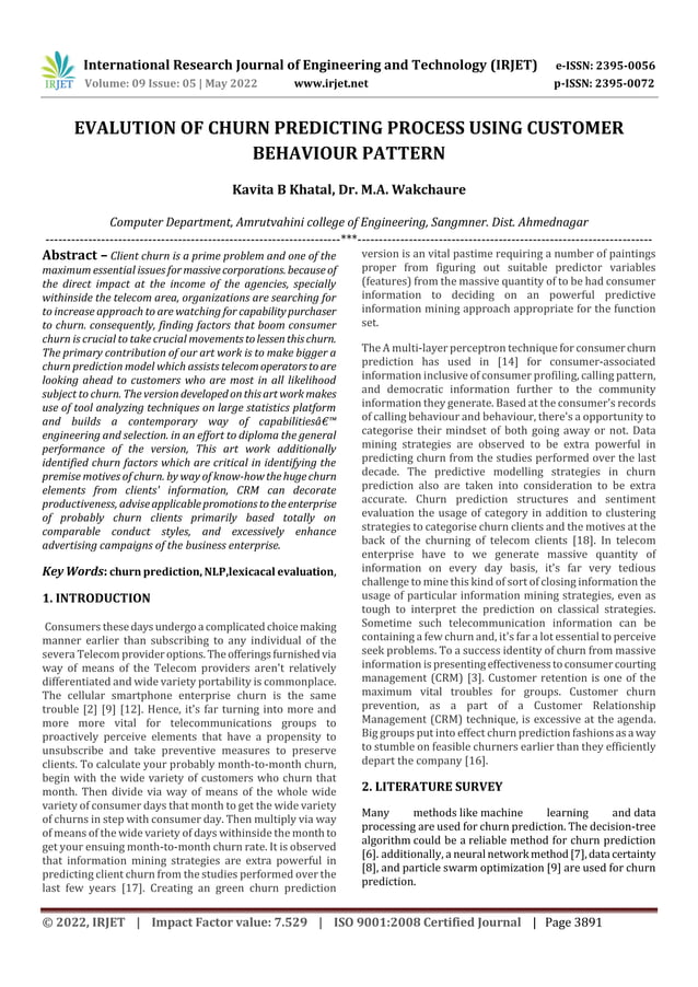 EVALUTION OF CHURN PREDICTING PROCESS USING CUSTOMER BEHAVIOUR PATTERN | PDF | Artificial ...