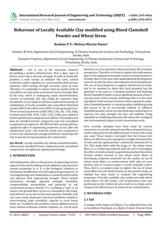 Behaviour of Locally Available Clay modified using Blood Clamshell ...
