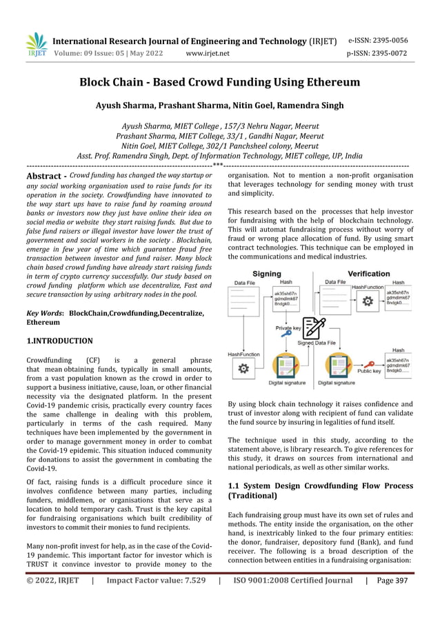 Block Chain - Based Crowd Funding Using Ethereum | PDF