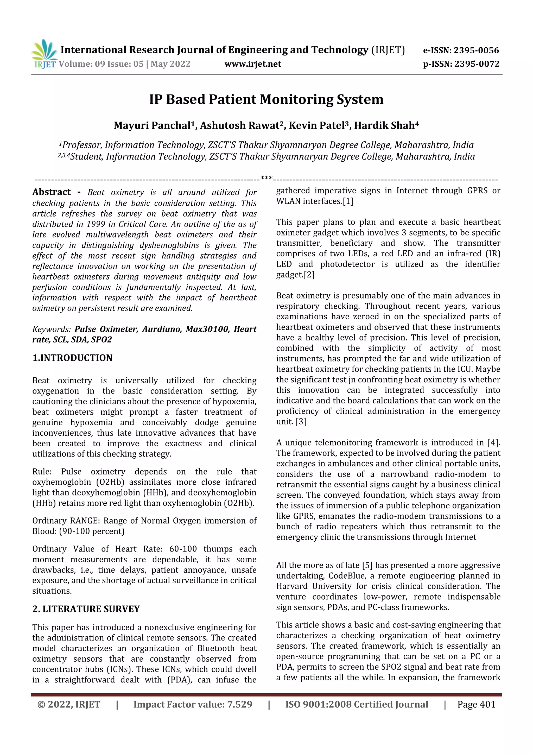 IP Based Patient Monitoring System | PDF