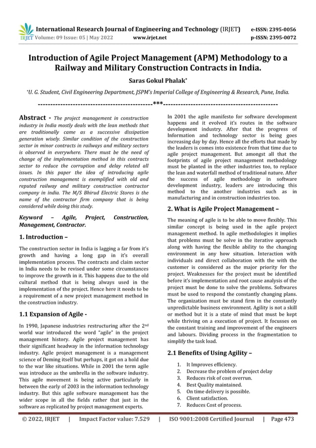 Introduction of Agile Project Management (APM) Methodology to a Railway ...