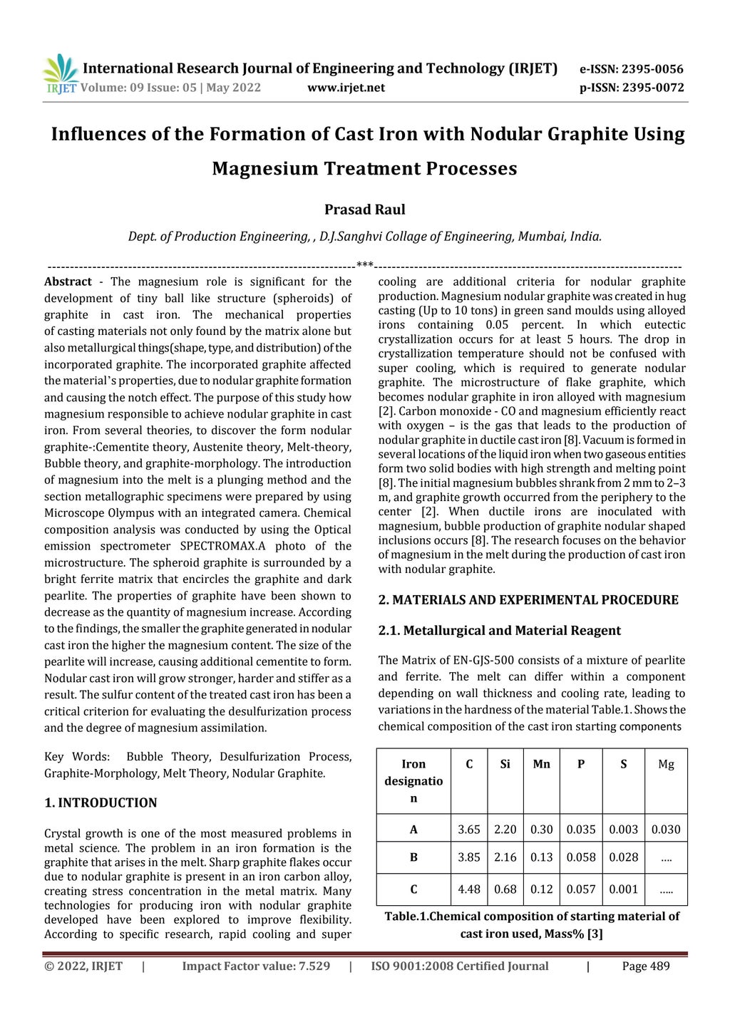 Influences of the Formation of Cast Iron with Nodular Graphite Using ...