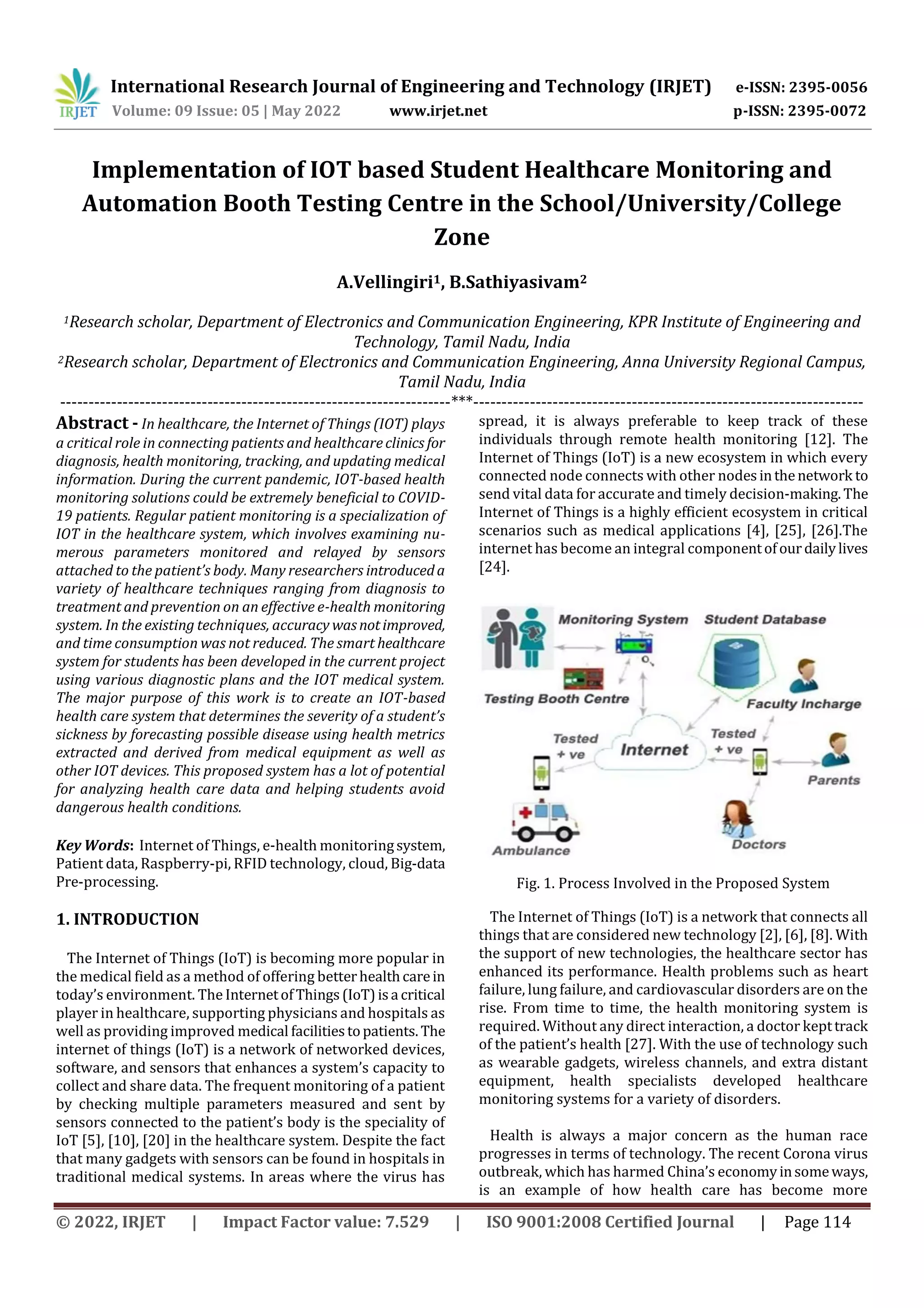 Implementation of IOT based Student Healthcare Monitoring and ...