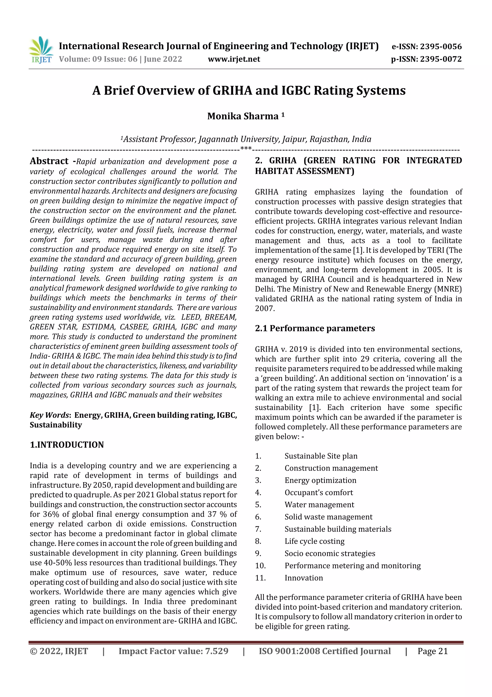 A Brief Overview of GRIHA and IGBC Rating Systems | PDF