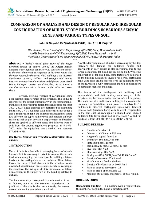 Comparison Of Analysis And Design Of Regular And Irregular
