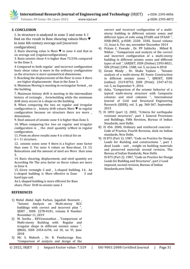 COMPARISON OF ANALYSIS AND DESIGN OF REGULAR AND IRREGULAR CONFIGURATION OF MULTI-STORY ...