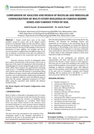 COMPARISON OF ANALYSIS AND DESIGN OF REGULAR AND IRREGULAR CONFIGURATION OF MULTI-STORY ...